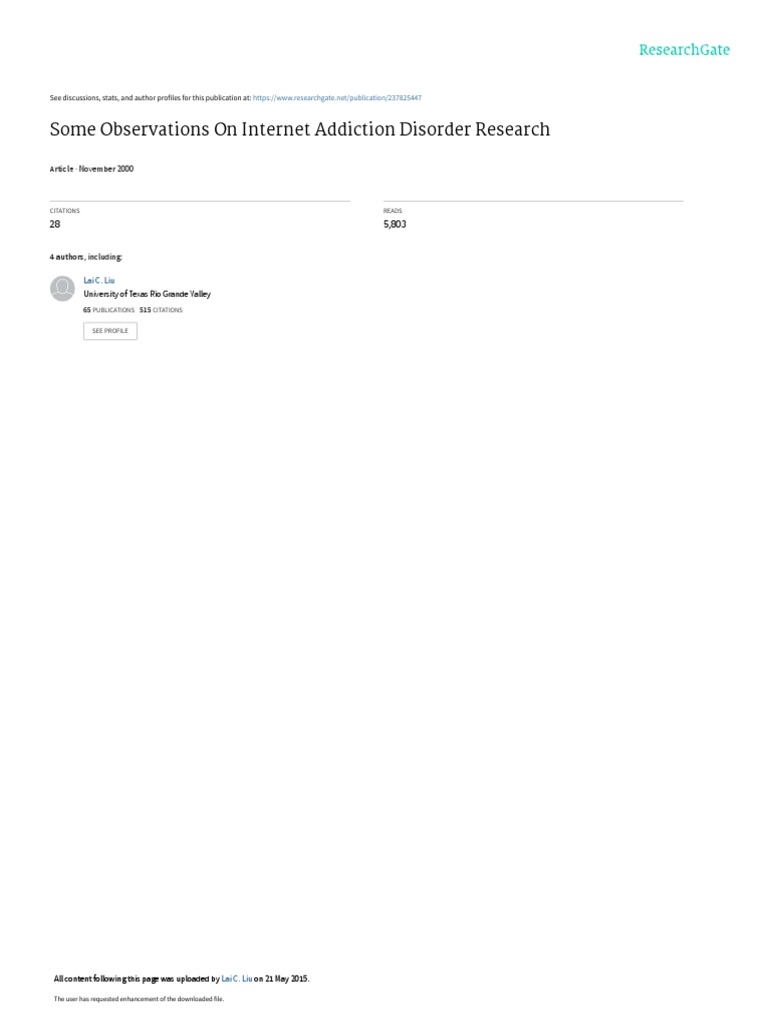 Some Observations On Internet Addiction Disorder R | PDF | Problem ...