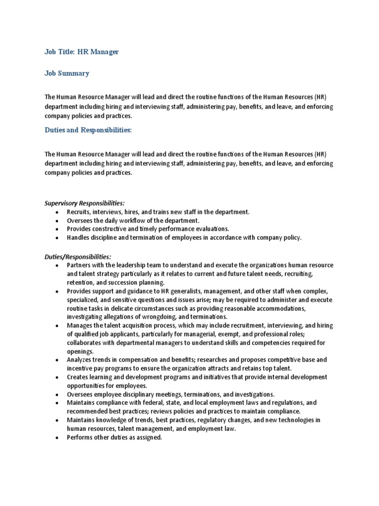 Job Summary Pdf Recruitment Human Resource Management