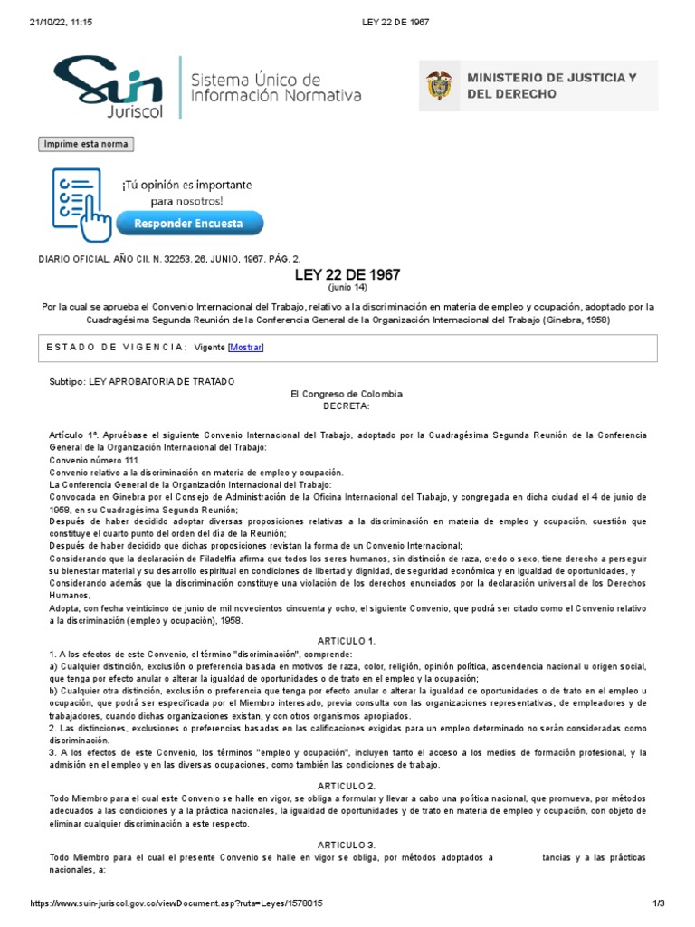 Ley 22 de 1967 | PDF | Organización Internacional del Trabajo ...