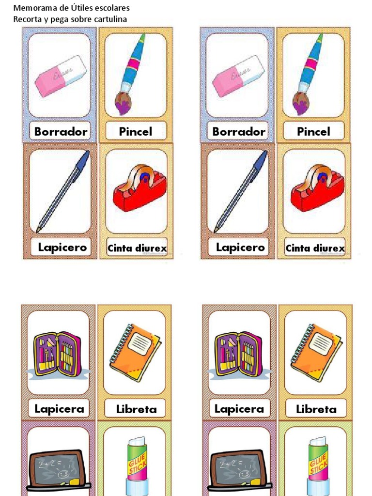 Memorama y Recorta Útiles Escolares | PDF | Hogar, jardinería y bricolaje