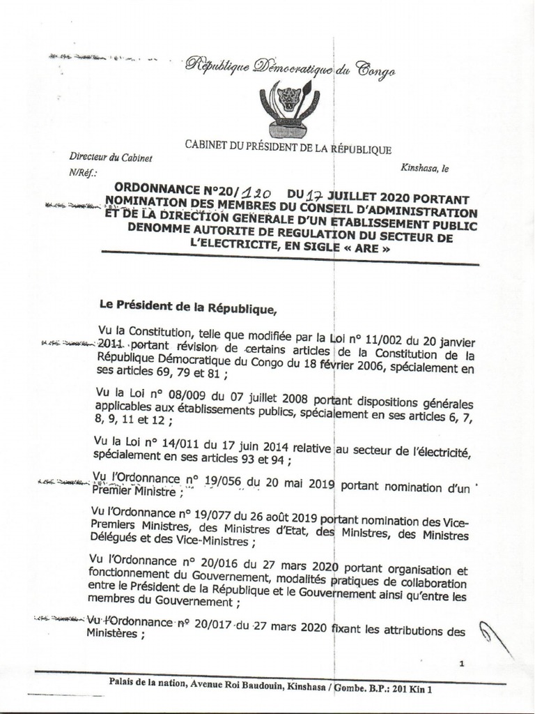 Ordonnance N° 20 120 Nomination Membres CA Et DG ARE | PDF