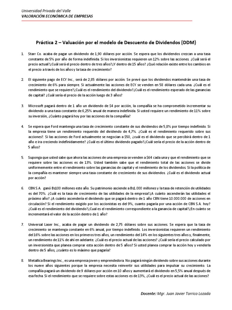 Práctica 2 - Valuación Por DDM | PDF | Compartir (Finanzas) | Business