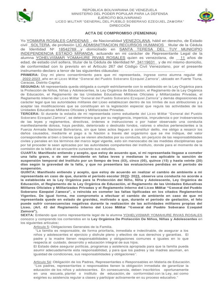 Acta de Compromiso | PDF | Venezuela | Disciplinas