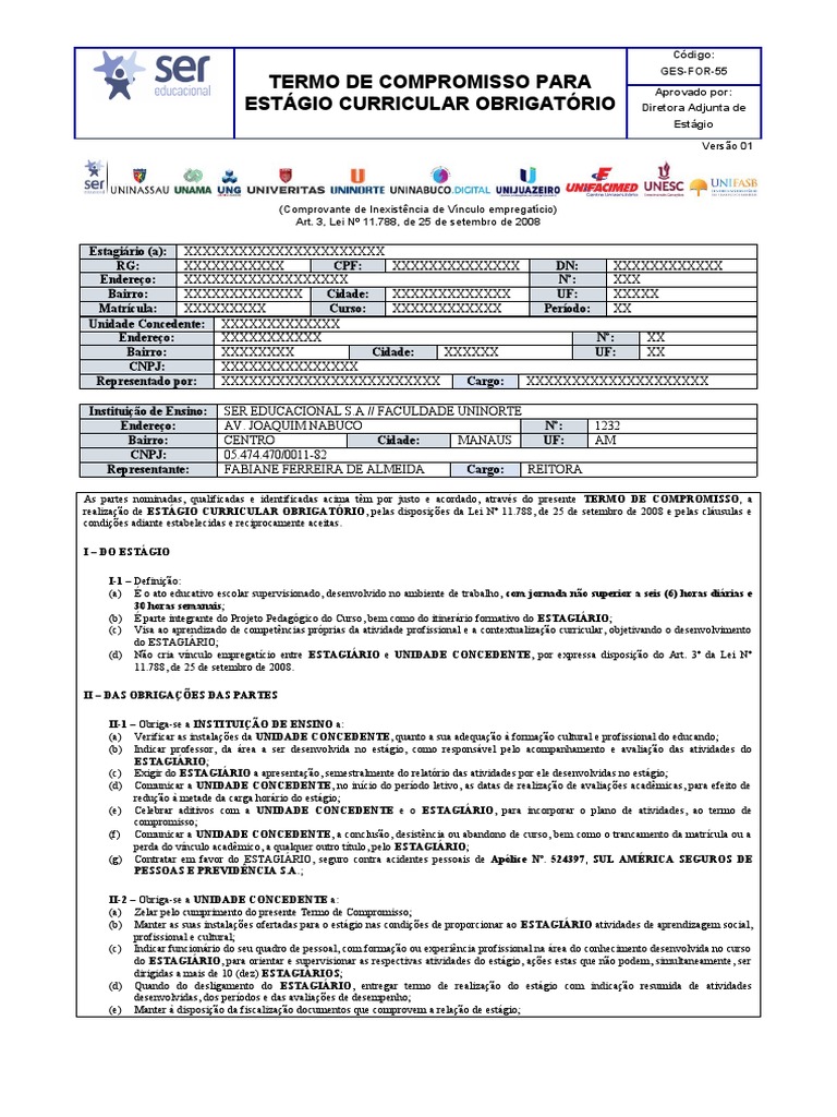Termo de compromisso para estágio curricular obrigatório entre ...