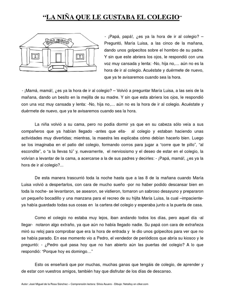 La Niña Que Le Gustaba El Colegio | PDF