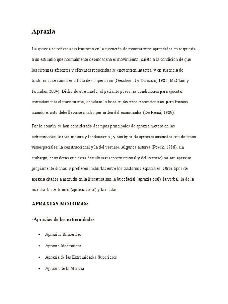 Apraxia | PDF | Cerebro | Medicina CLINICA