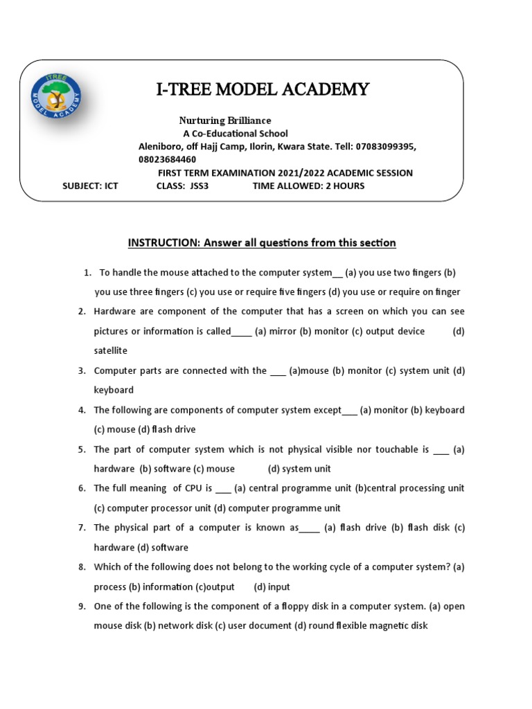 JSS3 ICT Exam Questions 2021/2022 | PDF
