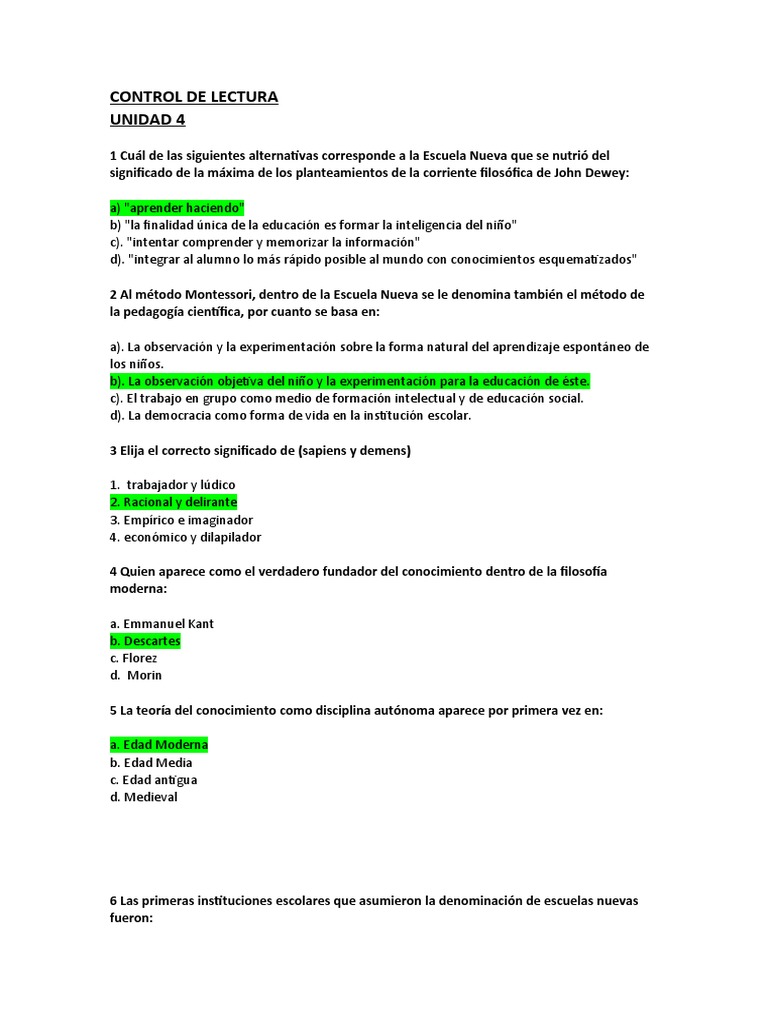 CONTROL DE LECTURA Unidad 4 | PDF | Conocimiento | Ciencia cognitiva