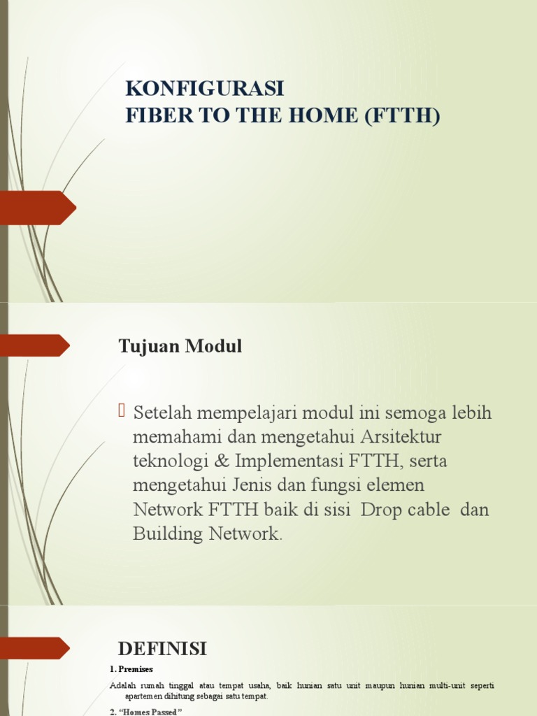 Konfigurasi Jaringan FTTH dan Elemen Utama | PDF | Teknologi & Rekayasa