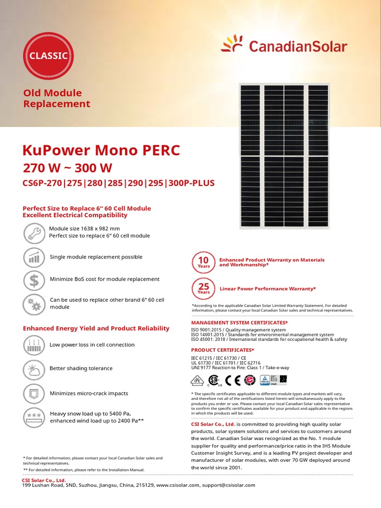 Cs Datasheet Cs6p P Plus v3.0 en f16 | PDF | Solar Panel ...