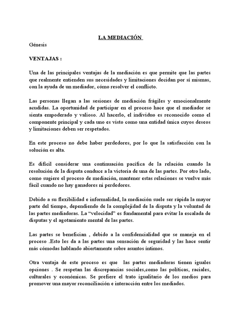 Ventajas y Desventajas de La Mediacion | PDF | Mediación