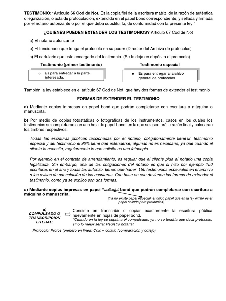 Un análisis comprensivo de los tipos de testimonios notariales, sus ...