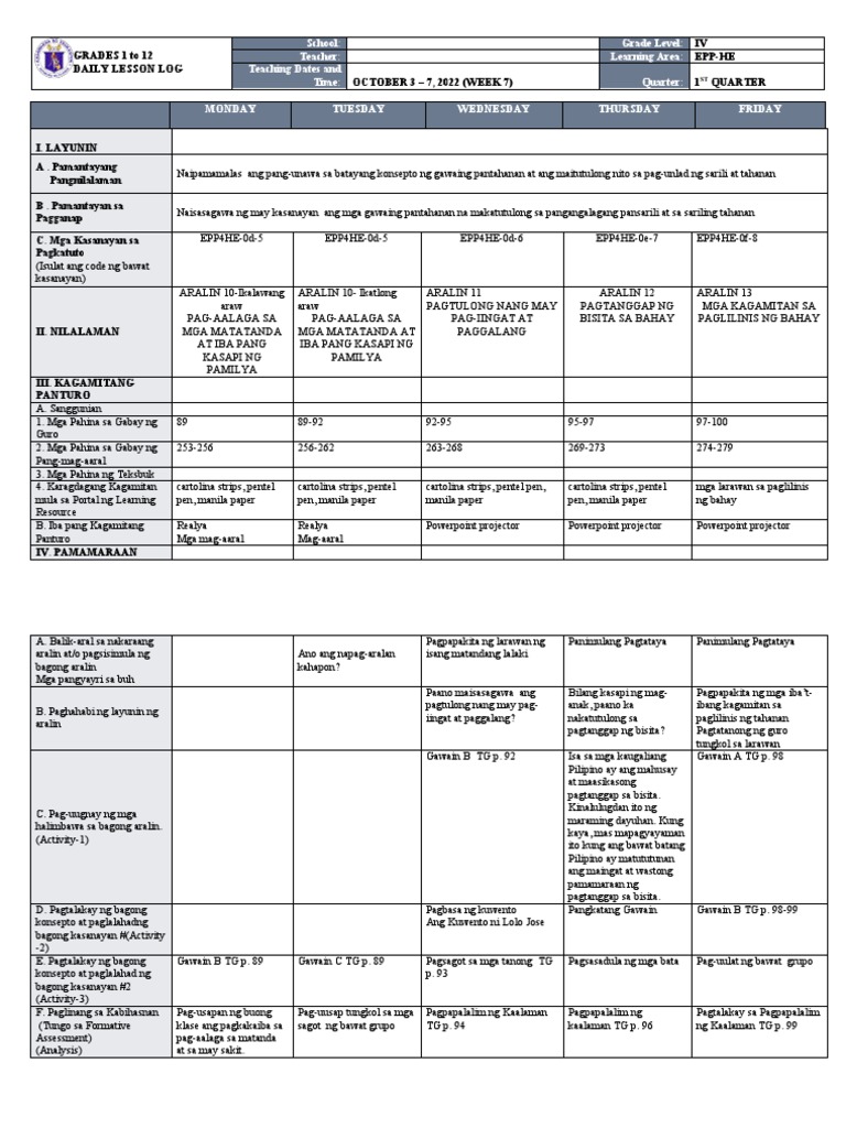 DLL - Epp-H.e. 4 - Q1 - W7 | PDF