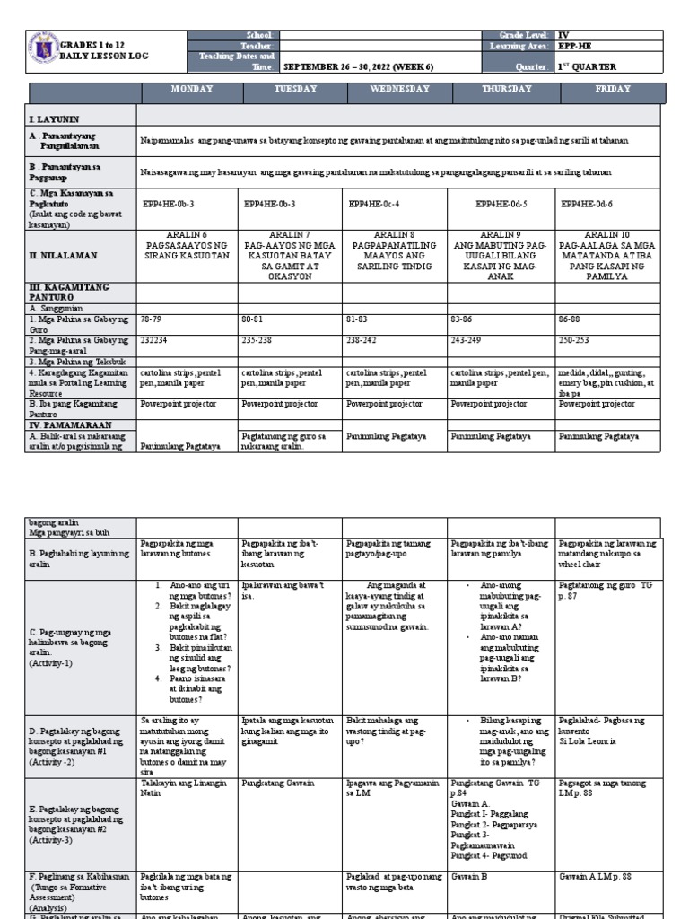 DLL - Epp-He 4 - Q1 - W6 | PDF