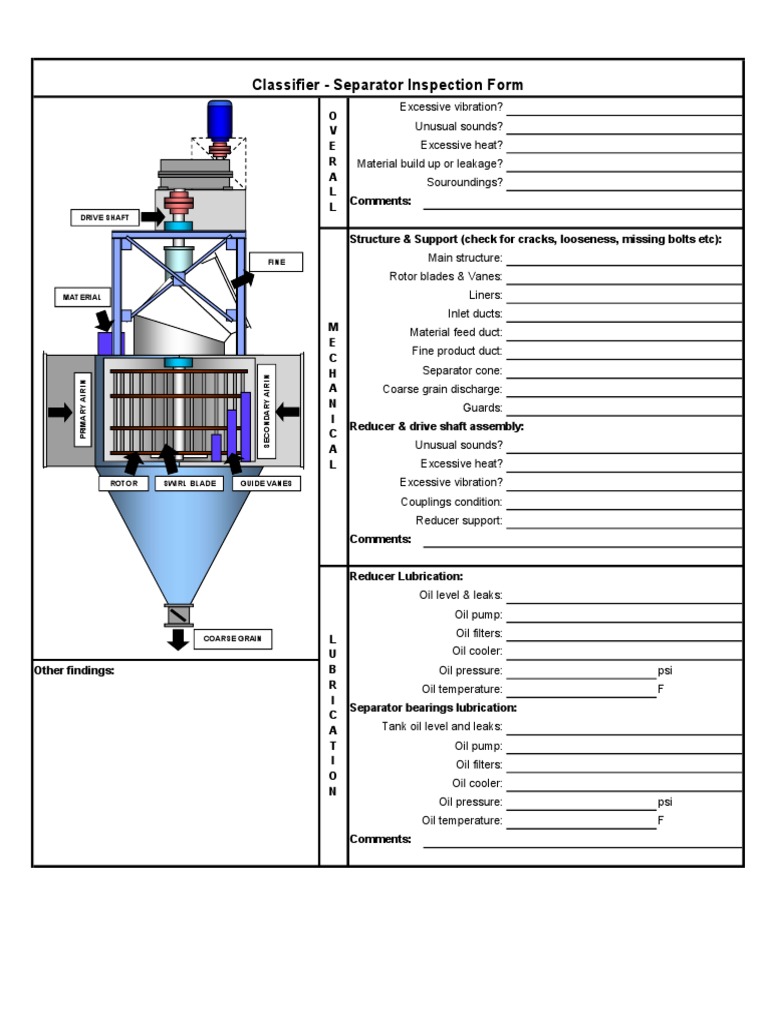 Classifier - Separator Inspection Form | PDF | Chemical Engineering | Mechanical Engineering