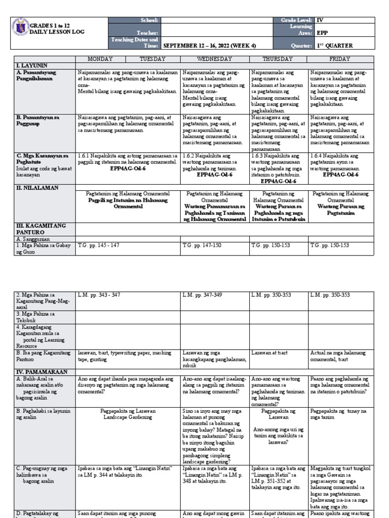 DLL - Epp 4 - Q1 - W4 | PDF