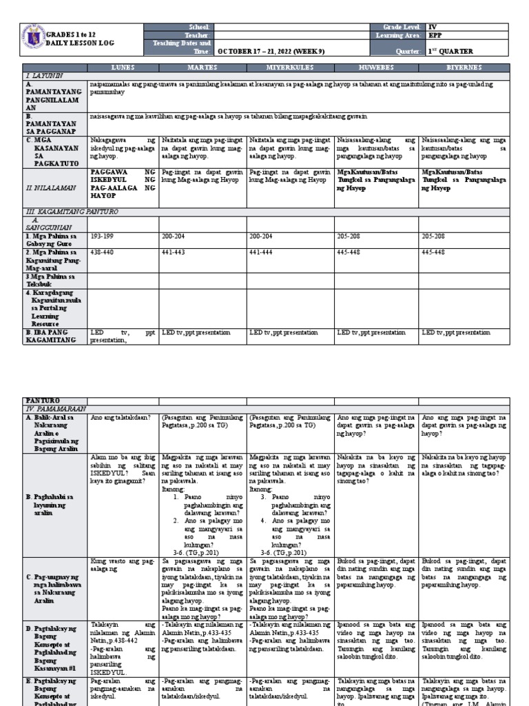 DLL - Epp 4 - Q1 - W9 | PDF