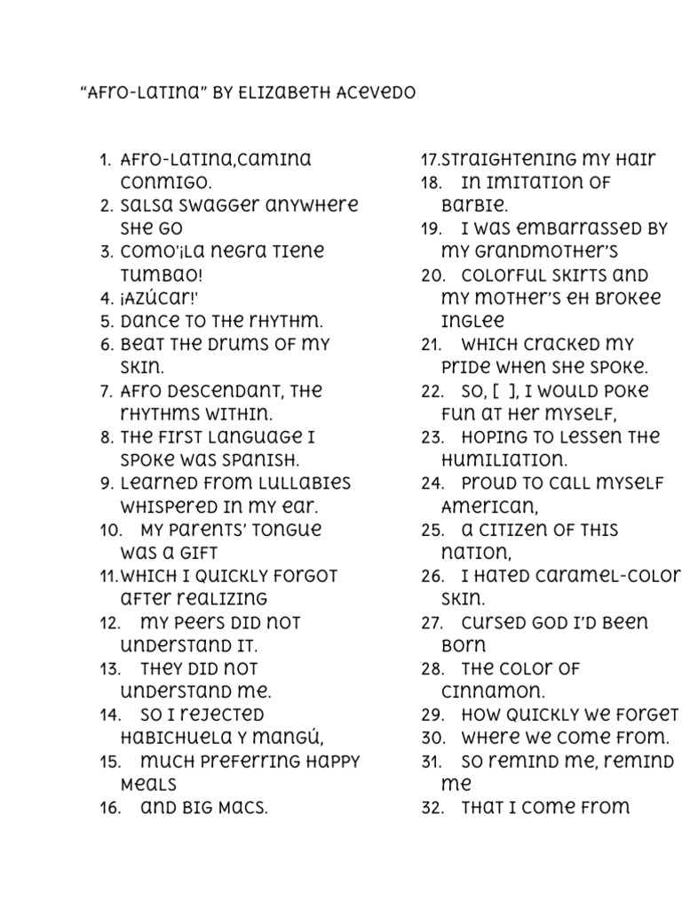 "Afro-Latina" by Elizabeth Acevedo | PDF | Latin America | Culture Of ...