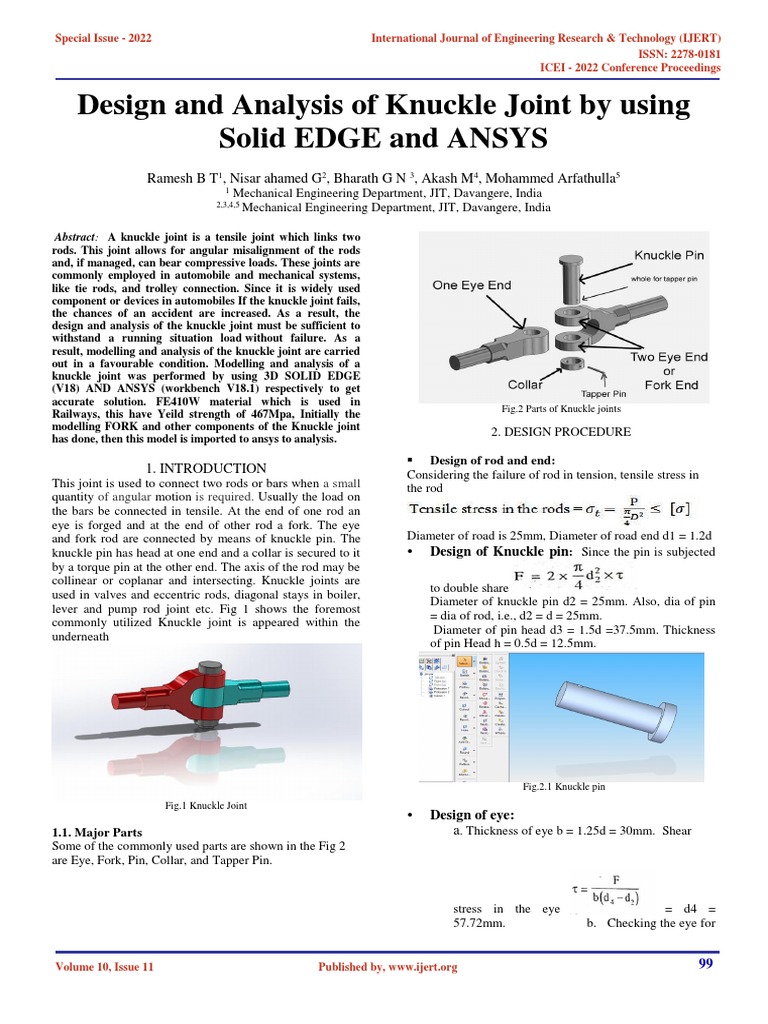 Design and Analysis of Knuckle Joint by Using Solid Edge and Ansys ...