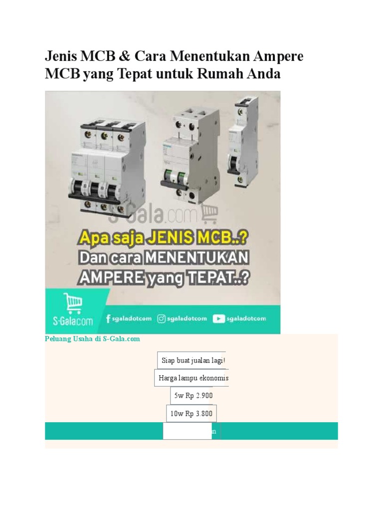 Cara Mudah Menentukan Besar Ampere MCB Di Rumah2 | PDF