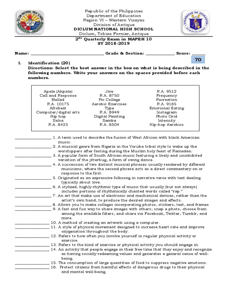 MAPEH 10 Quarterly Exam Guide | PDF | Hip Hop Music