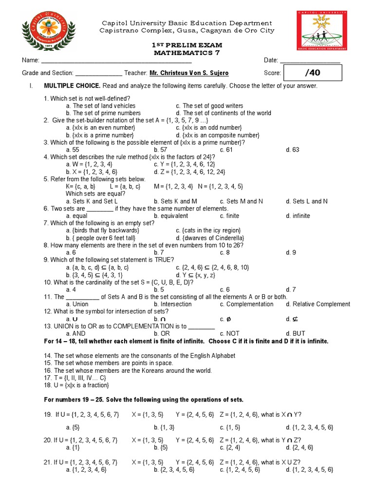G7 1stprelim 2021 | PDF | Set (Mathematics) | Mathematics