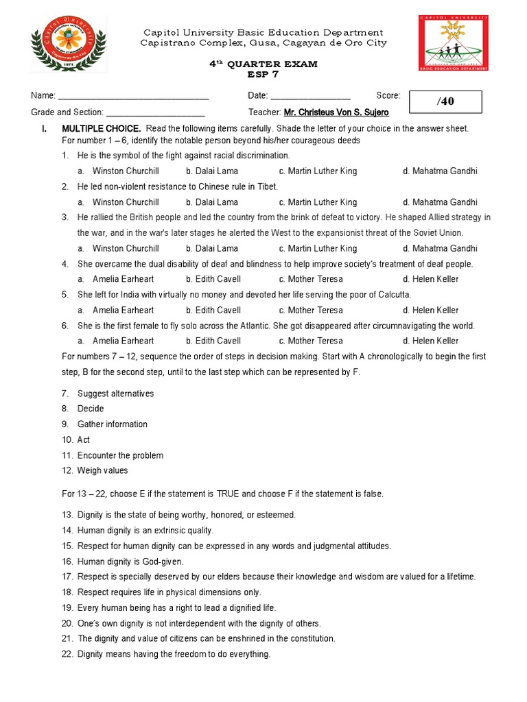 Esp7 Final Exam | PDF | Dignity