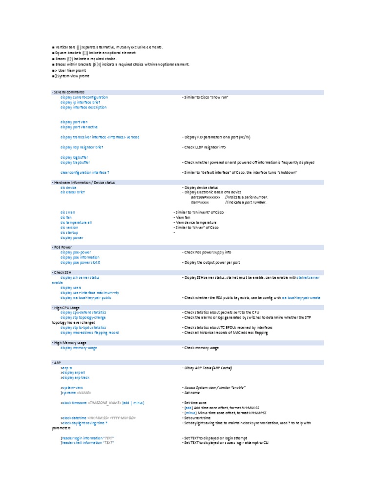 Huawei Certification Note Commands 001pdf | PDF | Command Line Interface | Computing