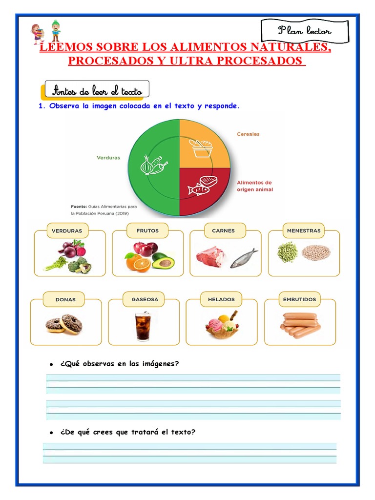 E7 Ficha D4 Leemos Sobre Los Alimentos Naturales, Procesados y ...