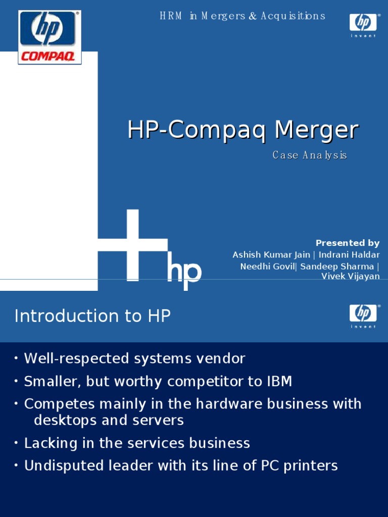 HP-Compaq Merger Case Analysis Overview | PDF | Hewlett Packard ...