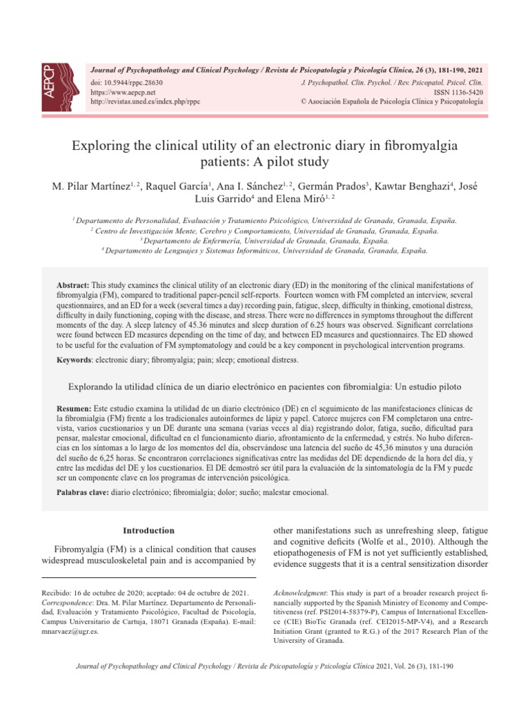 Exploring The Clinical Utility of An Electronic Diary in Fibromyalgia ...