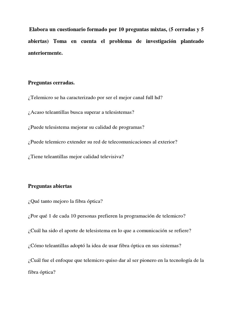 Elabora Un Cuestionario Formado Por 10 Preguntas Mixtas | PDF
