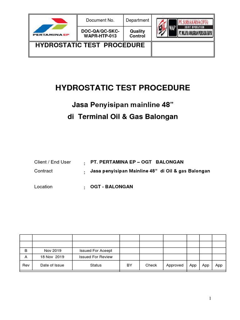 Prosedur Hydrotest | PDF