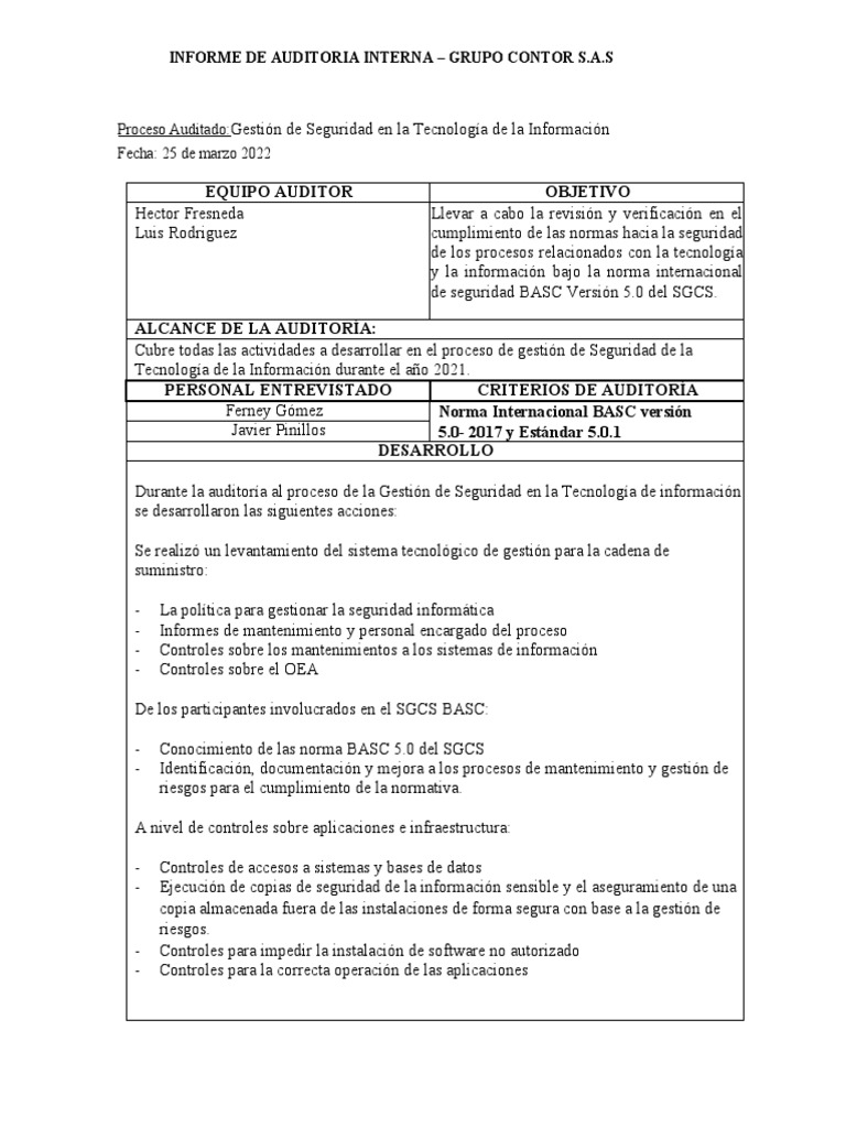 Informe de Auditoría | PDF | Auditoría | La seguridad informática