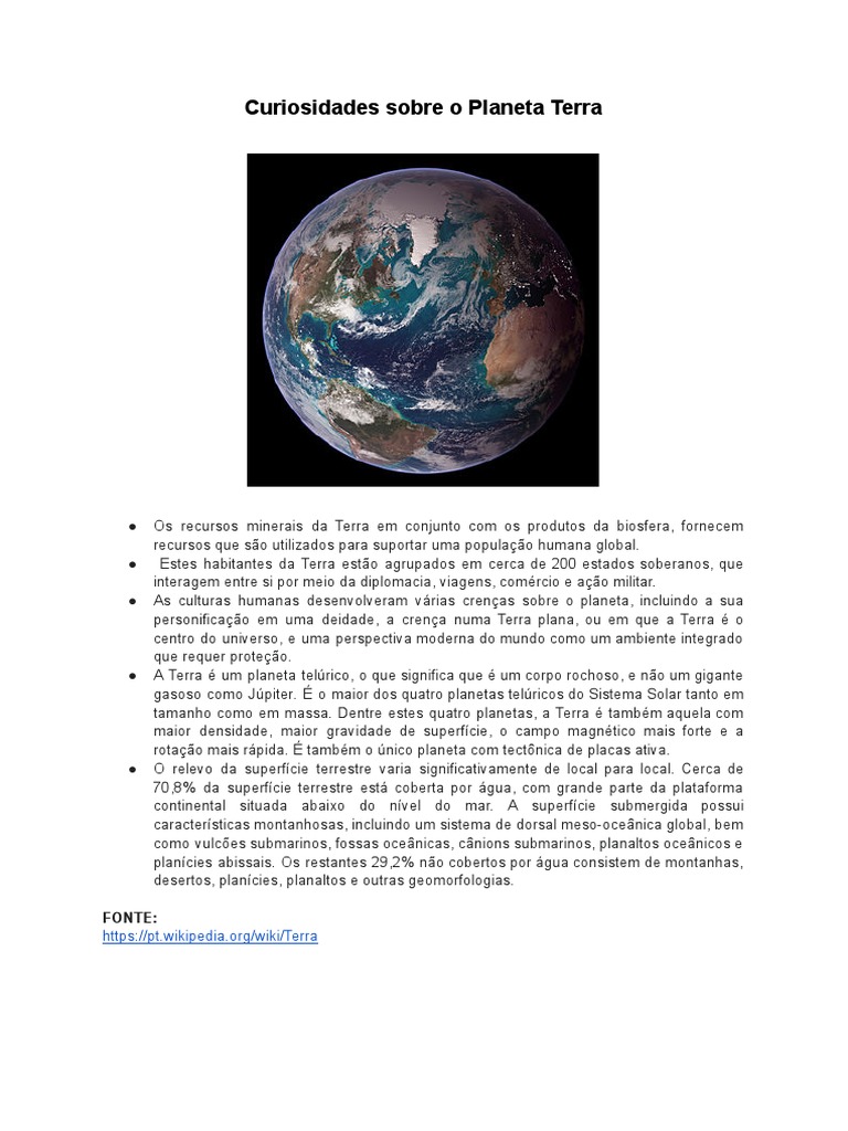 Curiosidades Sobre o Planeta Terra | PDF Curiosidades Sobre o Planeta Terra | PDF
