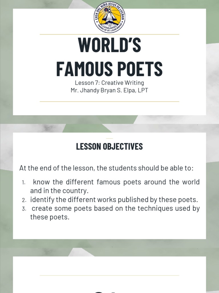 CW - Lesson 7 - Famous Poets | PDF | William Shakespeare | William ...