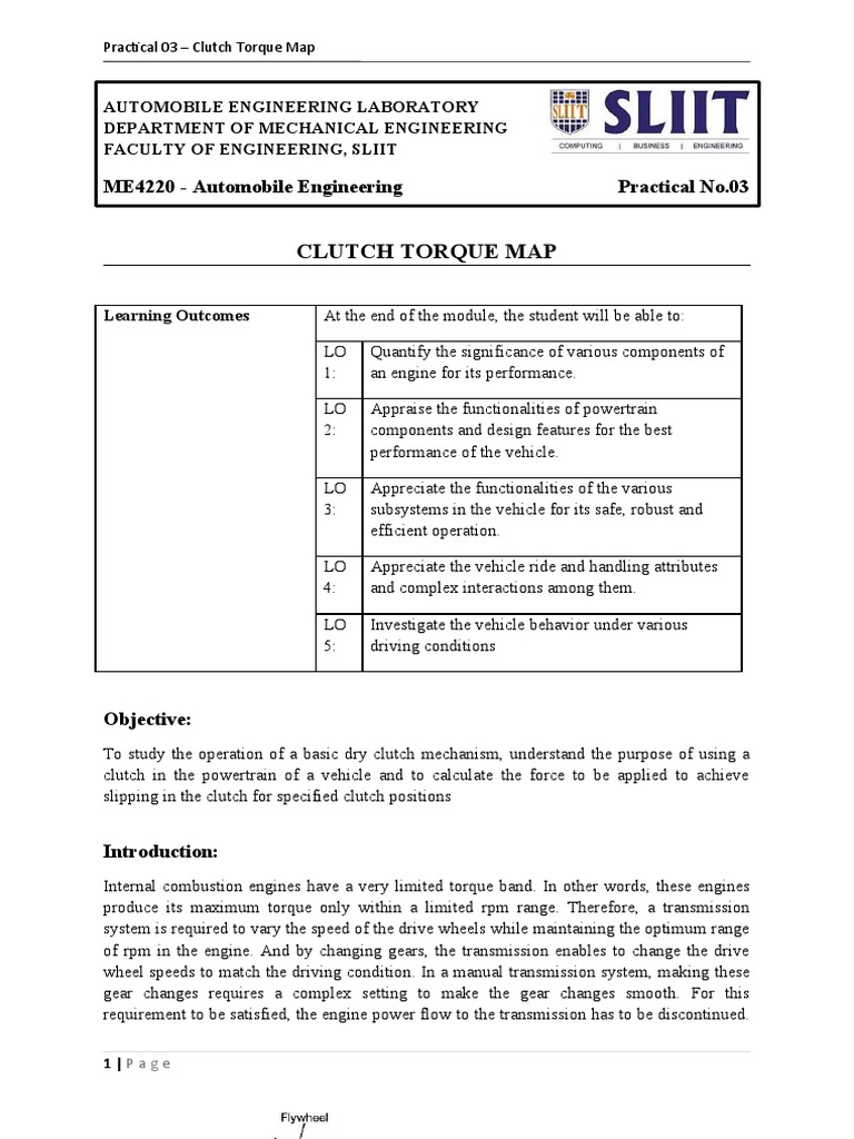 ME4220 Automobile Engineering - Practical 03 - Clutch Torque Map V03 ...