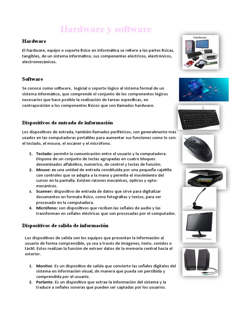 Hardware y Software | Descargar gratis PDF | Hardware de la computadora | Periférico