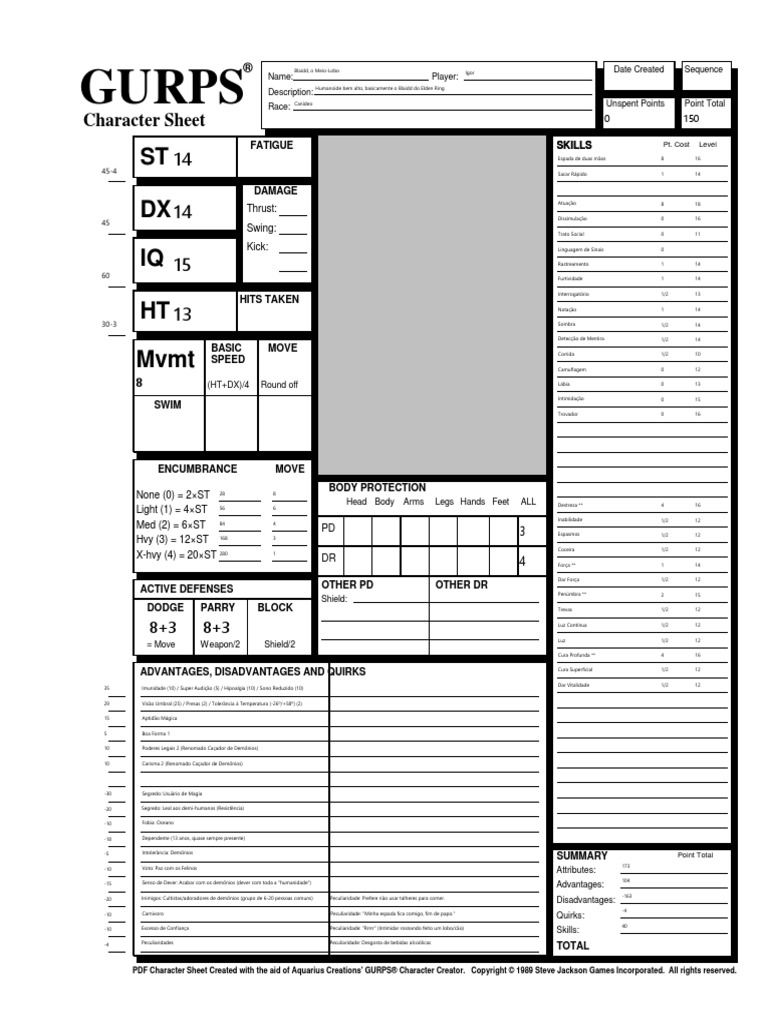 GURPS 3rd Character Sheet FF Reader Extended | PDF