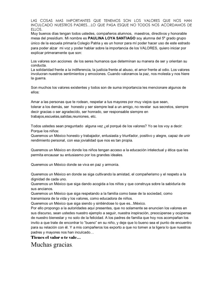 Discurso Sobre Los Valores | PDF