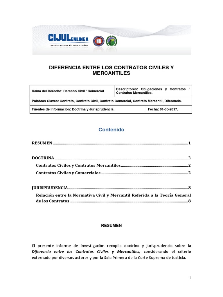 Diferencia Entre Los Contratos Civiles Y Mercantiles Pdf Ley De