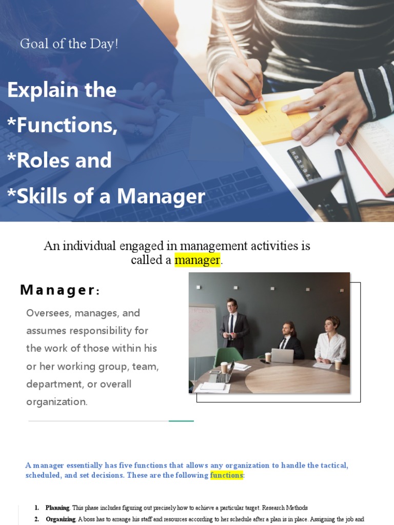 Managerial Functions Roles And Skills PDF Human Resources Goal