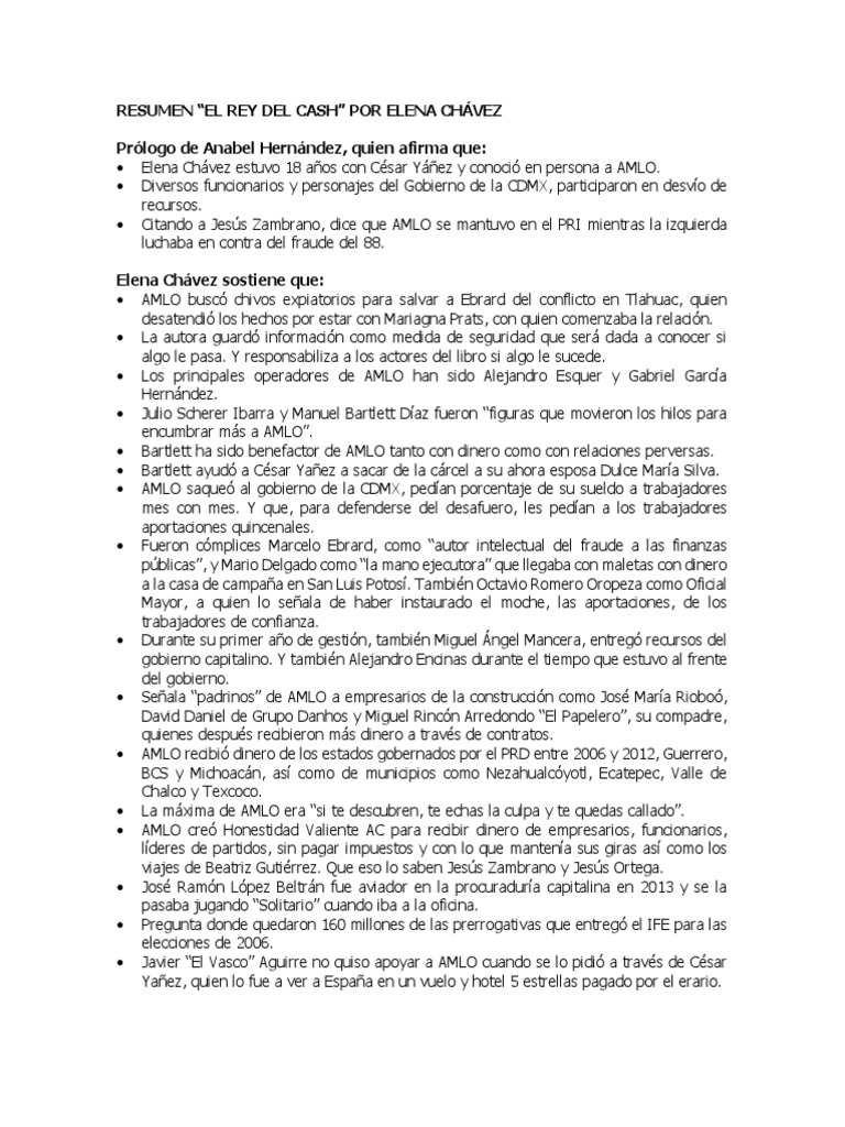 El rey del cash: AMLO y sus operadores según Elena Chávez | PDF ...