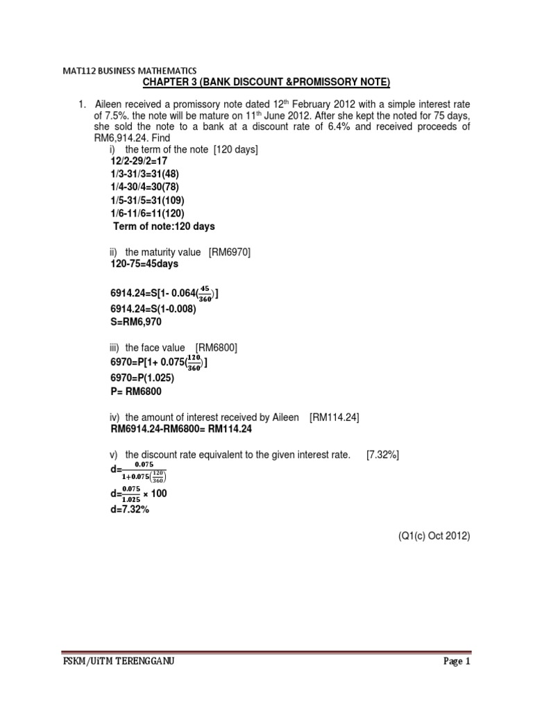 Bank Discount and Promissory Notes Guide | PDF | Factor Income ...