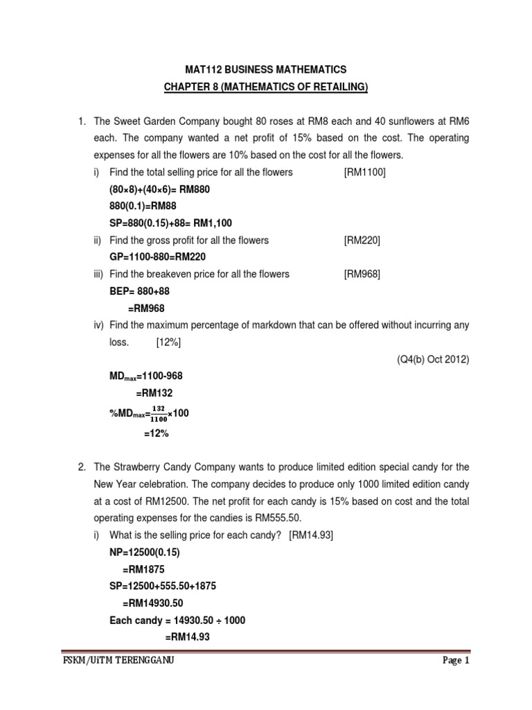 3.2 Mathematics of Retailing | PDF | Prices | Net Income