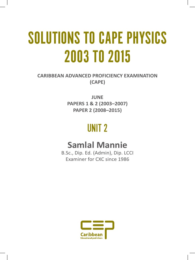 Solutions To CAPE Physics 2003 To 2015 Unit 2 | PDF | P–N Junction ...
