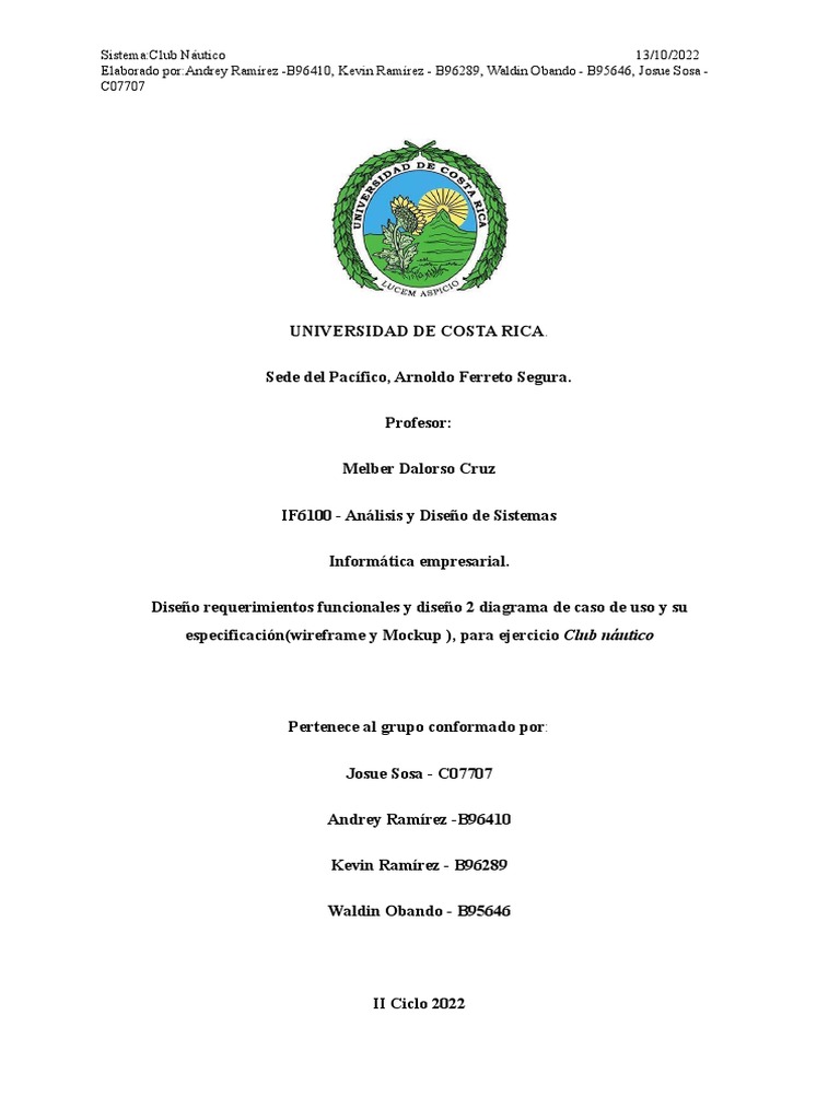 Requerimientos Club Náutico IF6100 | PDF | Ingeniería Informática ...