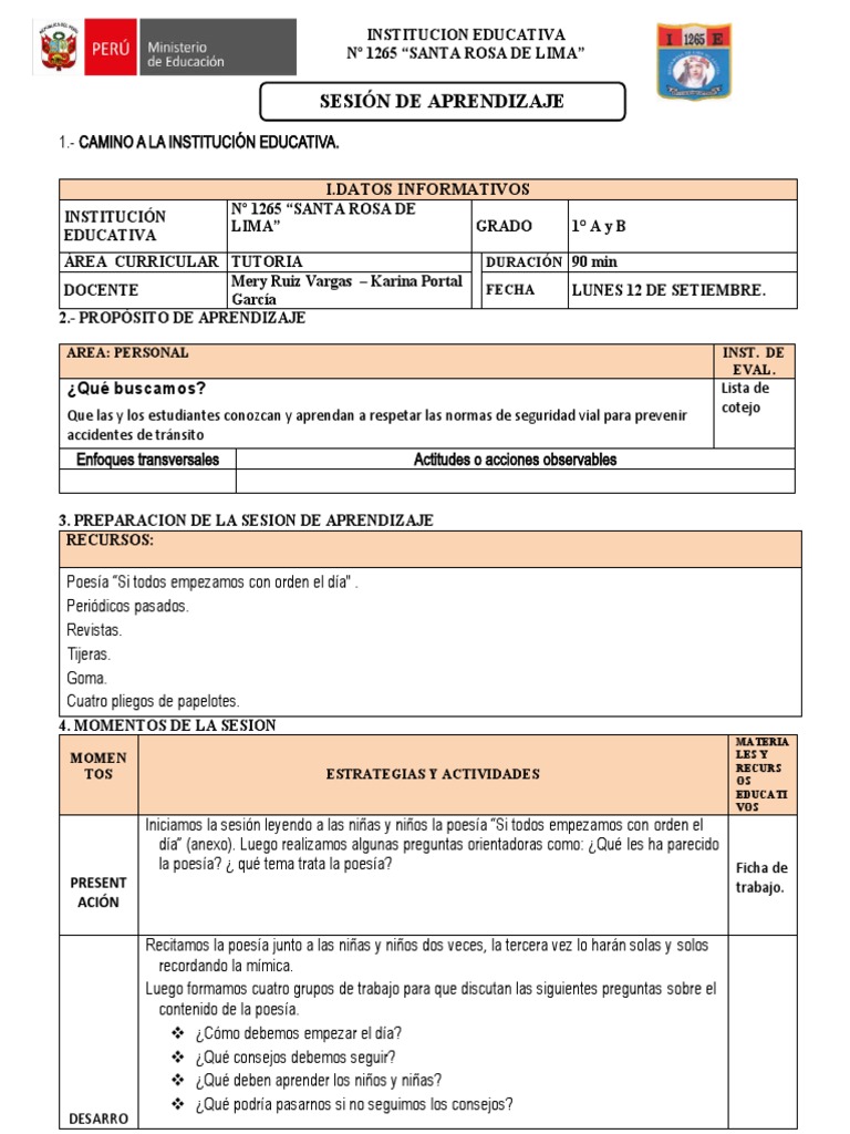 Sesión De Tutoria Del 12 09 22 Pdf Aprendizaje Modificación