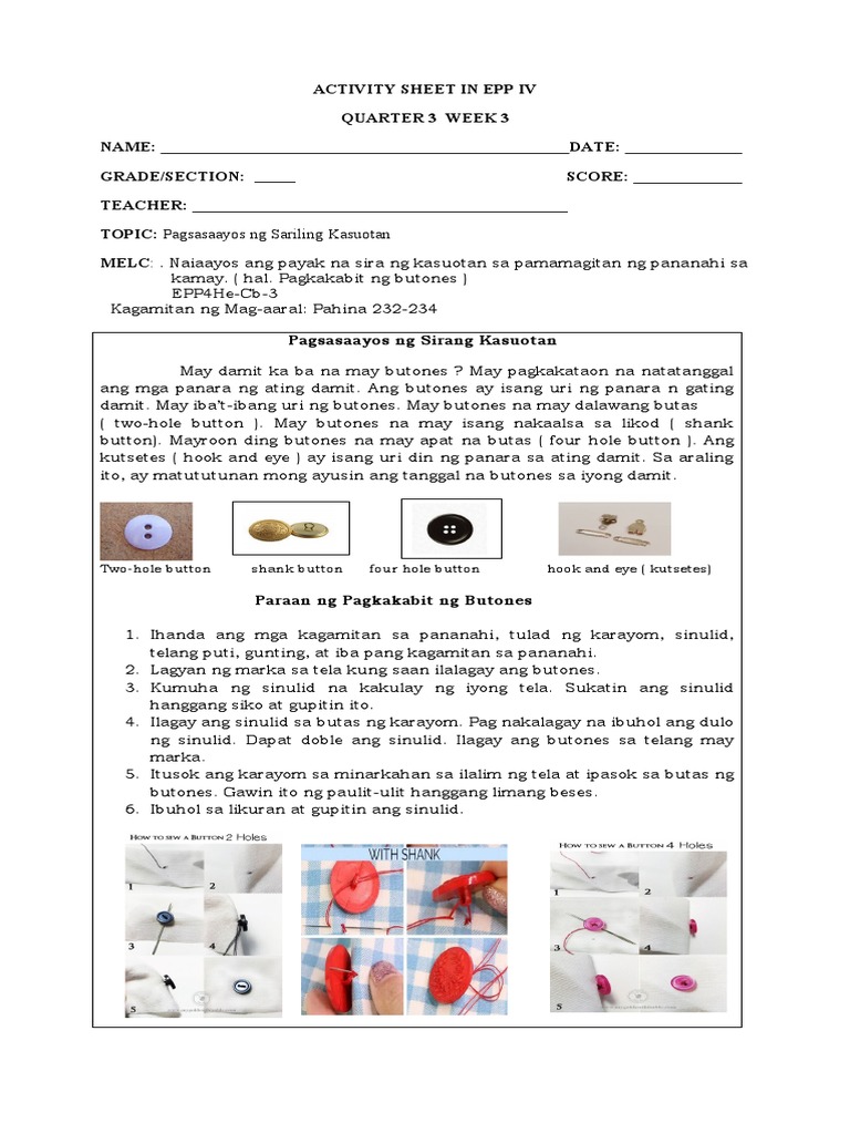 Worksheets Epp Quarter 3 Week 3 | PDF