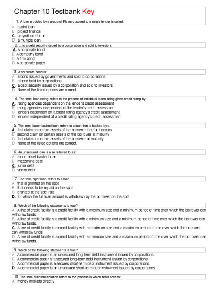 Chapter 10 Credit Risk I Individual Loan Risk | PDF | Loans | Line Of Credit